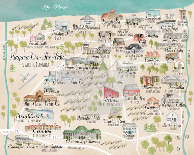 Niagara On The Lake Ontario Winery & Restaurant Map, Wall Art, Map Gift ...