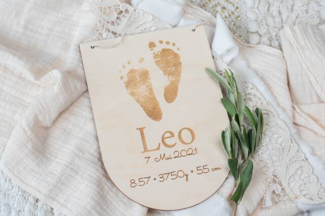 Birth Sign With Footprint, Wooden Sign, Name Plate, Baby Gift For Birth ...