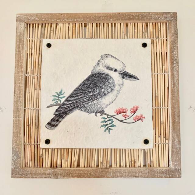 Kookaburra Bamboo Wall Art Australian Native Bird Timber Frame 36cm X ...