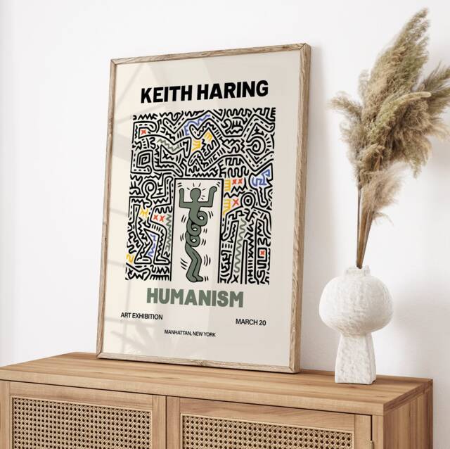 Keith Haring Print, Green Wall Art, Humanism, Colourful Poster, Retro ...