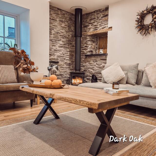 Rita Waney/Live Edge Coffee Table With Cross Metal Legs Pine Handmade ...