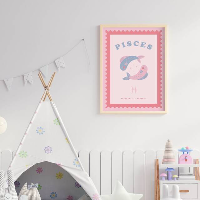 Children's Pisces Zodiac Print - Nursery Print, Astrology Colourful ...