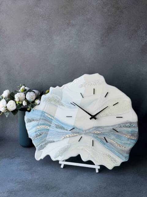 Asymmetrical Epoxy Resin Wall Clock Modern Coastal Decor, 20x24 Inch by ...