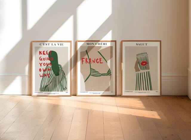 Abstract French Prints, Set Of 3, Trendy Print, Wall Art, Gallery Wall ...