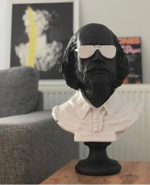 Handmade Shakespeare Bust Statue Black & White Pop Art Sculpture by ...