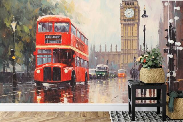 Oil Painting London Street Big Ben Gift Art Print Photomural Wallpaper ...