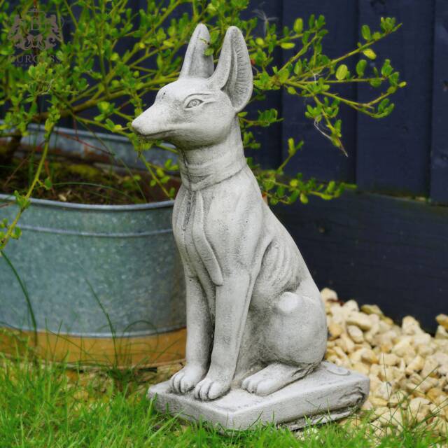 Pharaoh Dog Stone Statue - Anubis Puppy Outdoor Garden Ornament Hound ...