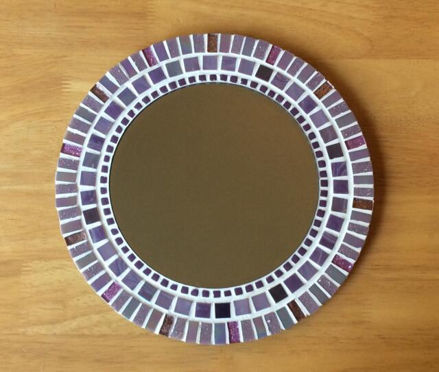 Round Mosaic Wall Mirror - 30cm Purple, Mauve, Lilac Bathroom Mirror ...