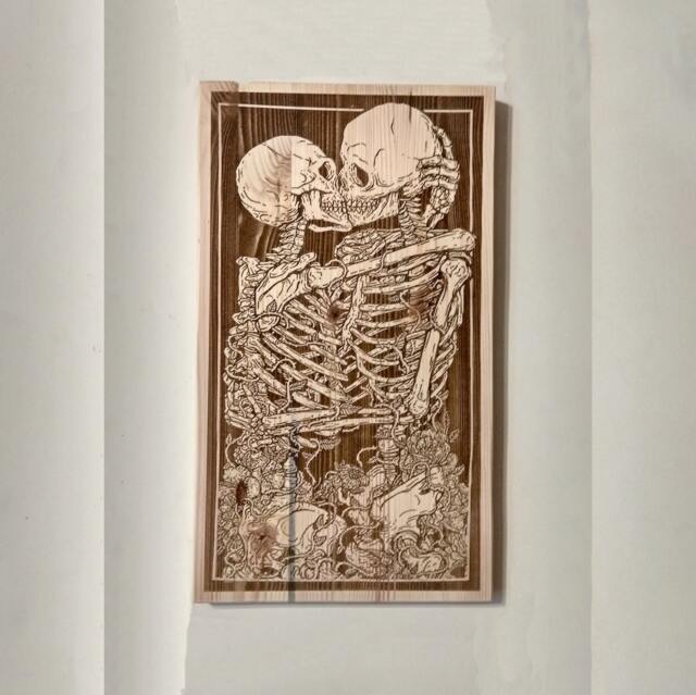 Wood Burned Skeleton Couple Wall Art, Kissing Skeletons, Gothic Wedding ...