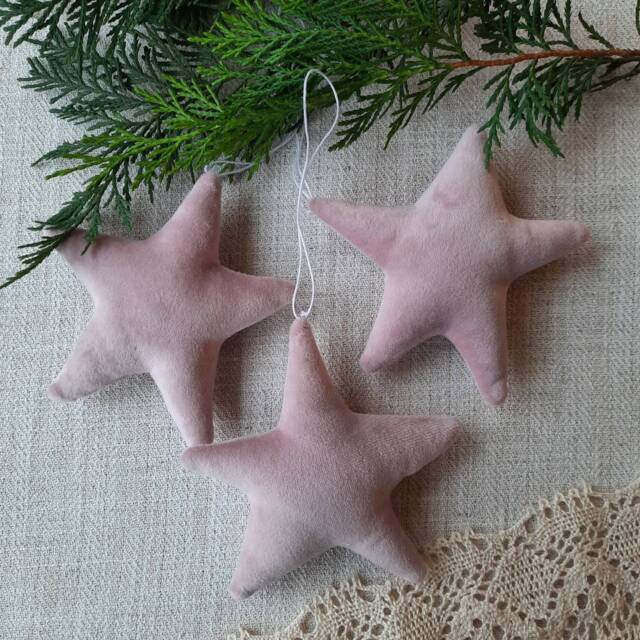 Set Of 3 Or 5 Velvet Stars - White Pale Pink Hanging Star Decorations ...