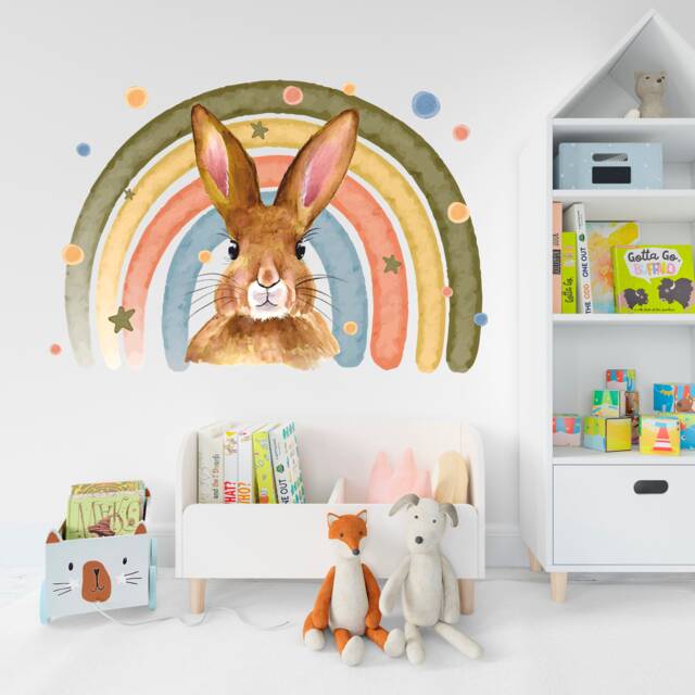 Rabbit Wall Decal, Watercolor Colorful Rainbow Sticker, Bunny, Sticker ...