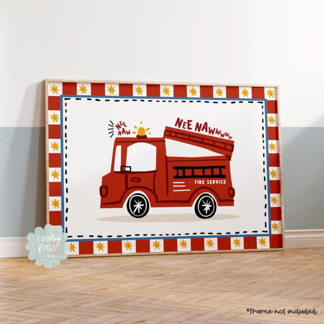 Fire Engine Print, Truck Posters, Boys Bedroom Prints, Vehicle Children ...
