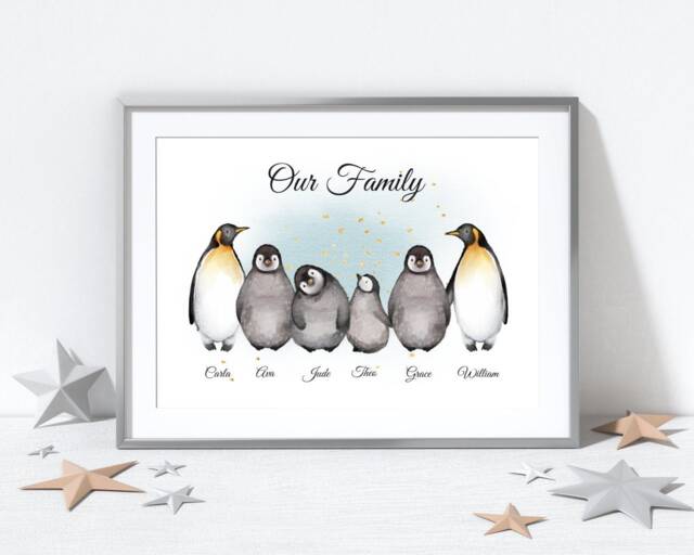 Personalised Penguin Family Print - Custom Winter & Christmas Wall Art ...