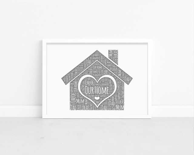 Personalised House Print - New Home Word Wall Art Warming Gifts For Him ...