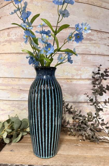 Blue Ribbed Ceramic Tall Vase in 2 Sizes/ Flower/Home Ware by Etsy ...
