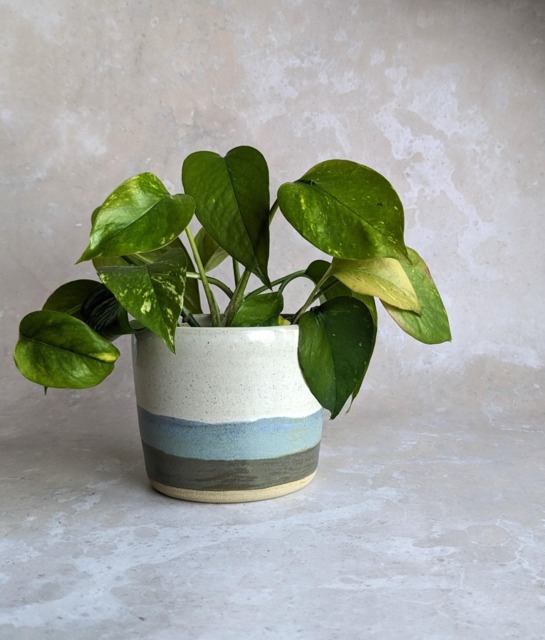 Handmade Stoneware Plant Pot, Blue Green Ceramic Planter, Hand Made ...