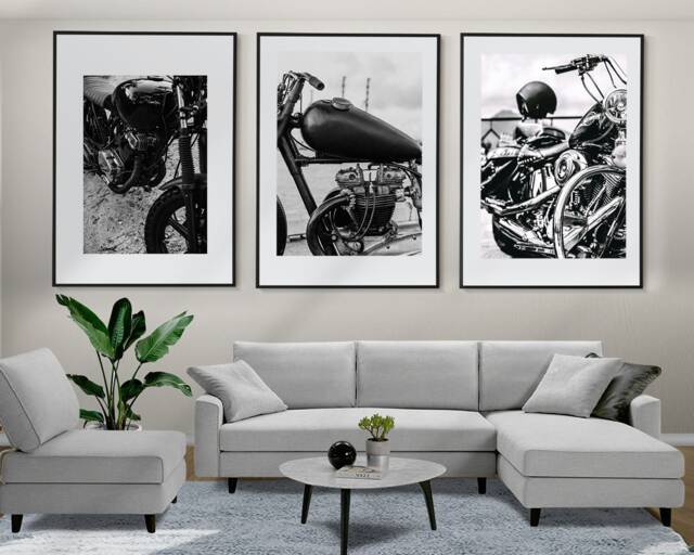 Motorbikes Wall Art, Motorcycles Set Of 3 Posters, Bikes Prints, Framed ...
