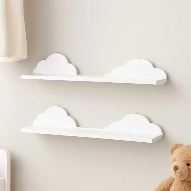 White Wooden Cloud Shelf Floating Shelves Wall Set Of 2 Kids Room ...