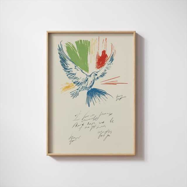 Blue Dove Vintage Art Print For Modern Minimalist Wall D??cor in Canvas ...