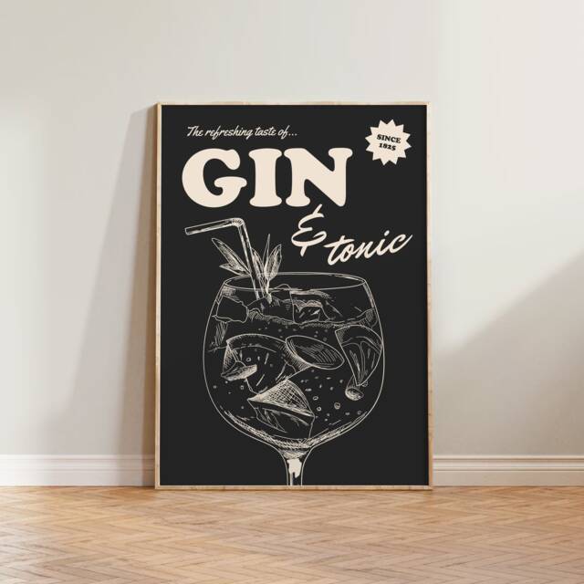 Retro Gin & Tonic Print - Vintage Bar Prints, G&t Print, Cocktail Cart ...