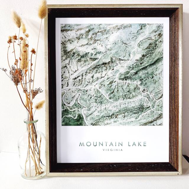 Mountain Lake Virginia Handpainted Topographic Watercolor Map - Art ...