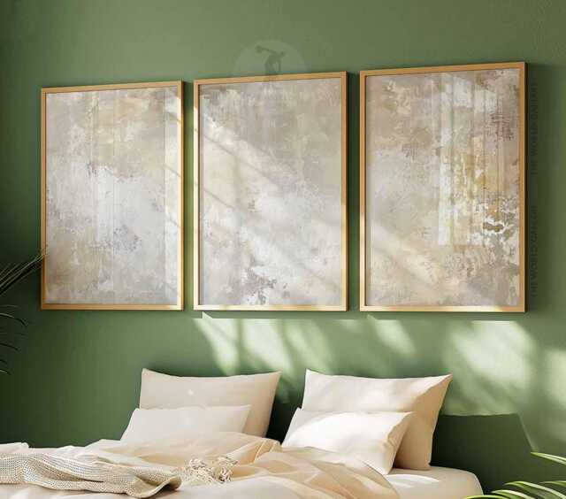 Set Of 3 Abstract Prints, Neutral Posters, Beige White Wall Art, Soft ...