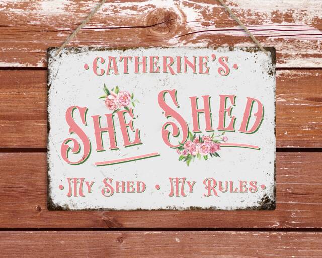 Personalised She Shed Sign, Metal Garden Wall Plaque, Women's Door ...