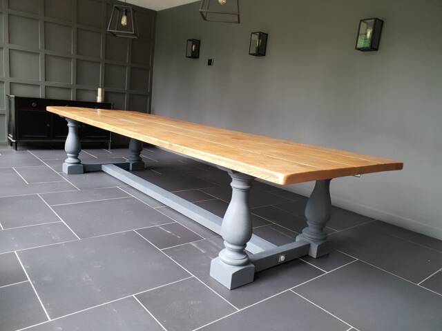 Rustic Handmade Dining Table Reclaim Balustrade With Paint Effect Base ...