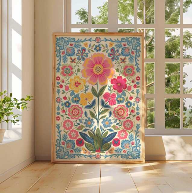 Vintage Mexican Poster, Prints, Decor, Traditional Latin Floral Print ...