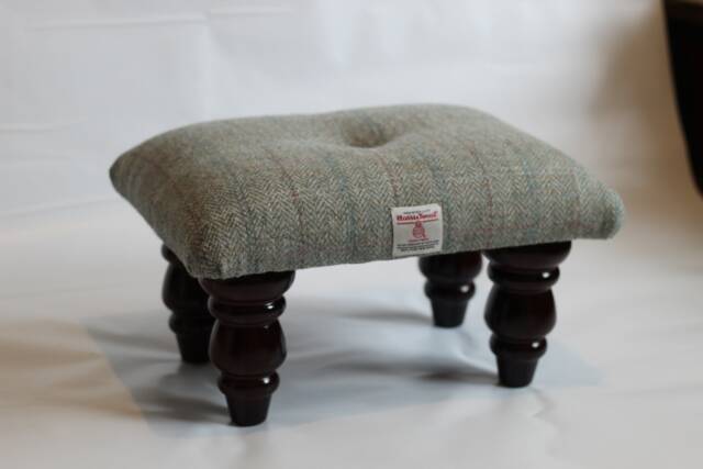 Harris Tweed Stool Hb129 - Small Buttoned Footstool Under Desk Foot Rest Ottoman- Turned Pouffe ...