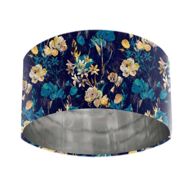 Navy Blue Flower Lamp Shade & Silver Lining, Handmade UK by Etsy ...