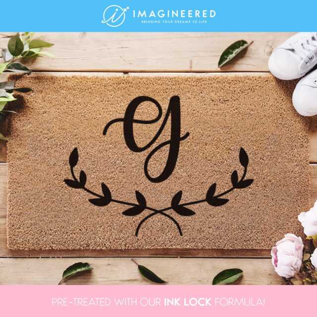 Custom Initials Doormat/Cursive Calligraphy Nature Coir Door Mat Leaf Border Wedding Gift/ by ...