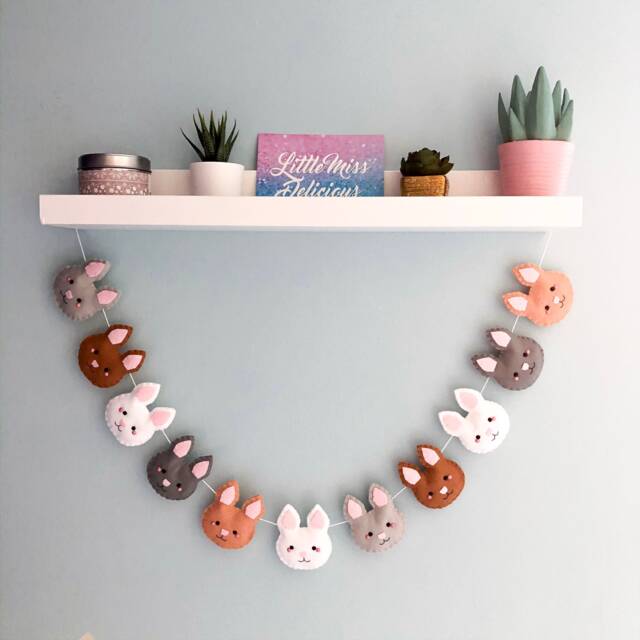 Bunny Rabbit Garland, Cute Rabbit Nursery, Easter Wall Hanging, Spring ...