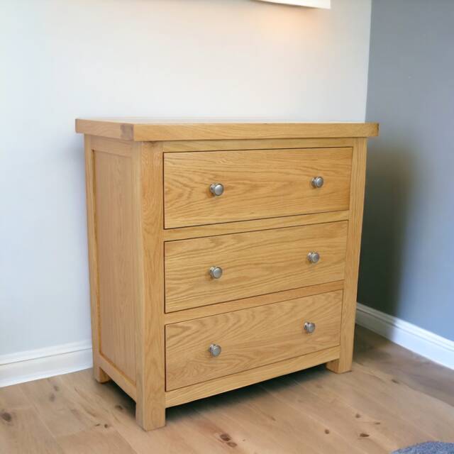 Grofurniture Small Chest Of Drawer, Large Bedside Table, 3 Drawer Oak ...