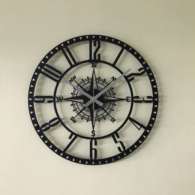 Metal Compass Wall Clock, Oversize Living Room Decor, Art, Housewarming ...