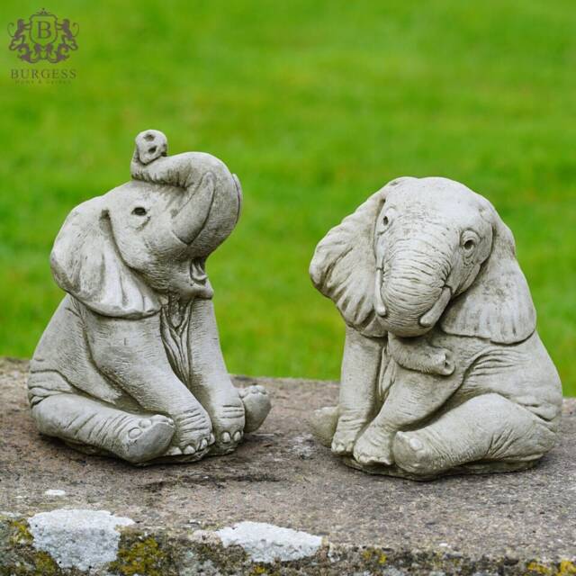Elephant Stone Statue Outdoor Garden Ornament - African Large Animal ...