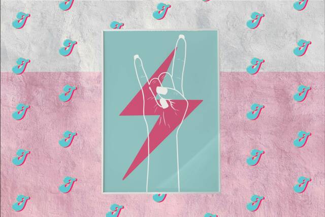 Rock On Hand Gesture Wall Art Print, & Roll, Lightning Bolt, Gallery ...