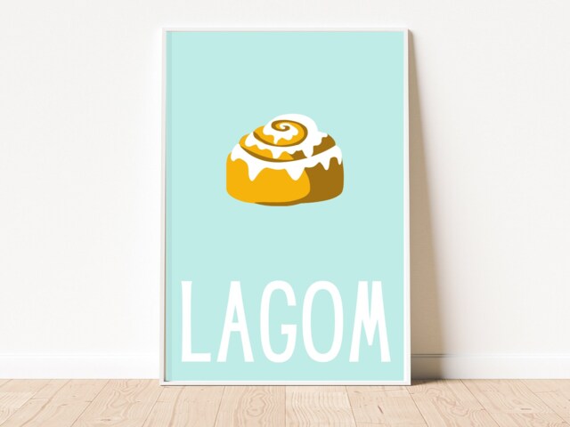 "Lagom Art Print - Swedish Scandi Fika Wall Green Kitchen Poster ...