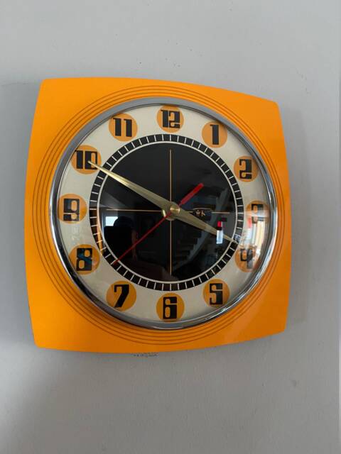 Tangerine Formica Wall Clock Mid-Century Atomic Jetsons Style by Etsy ...