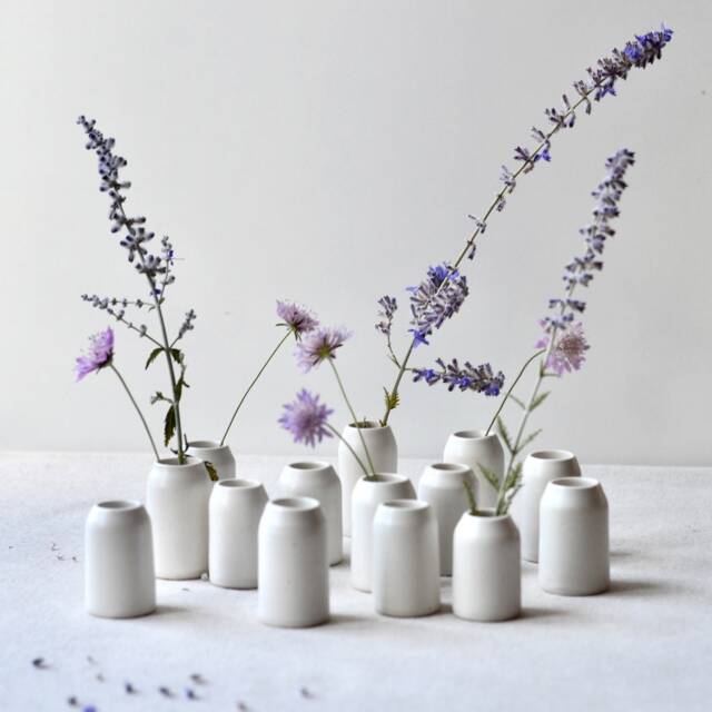 Small White Ceramic Vase, Mini Bud Vase Set, Handmade Modern Stoneware ...