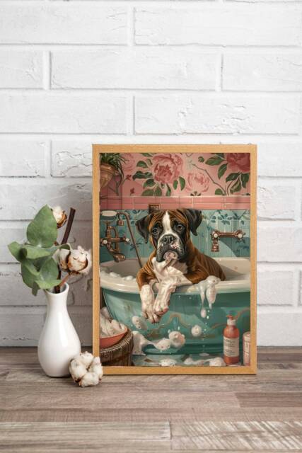 Boxer Dog in Bath , Vintage Soap Advert , Fun Bathroom Wall Art by Etsy ...