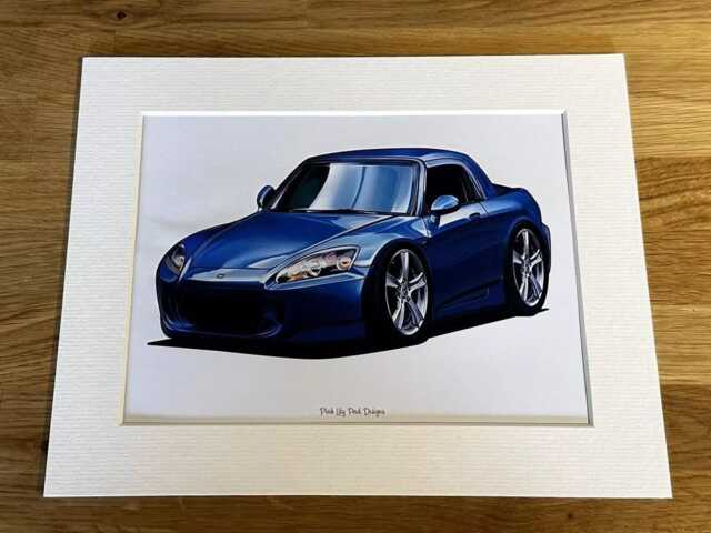 S2000 Car Cartoon Style Drawing-Pink Lily Pad Artwork - Ready To Frame ...