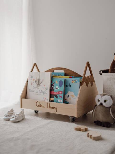 Personalized Wood Bookcase For Kids, Mountain Theme Nursery Decor ...