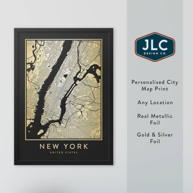 Personalized Metallic Foil City Map Print Custom Location Wall Art by ...