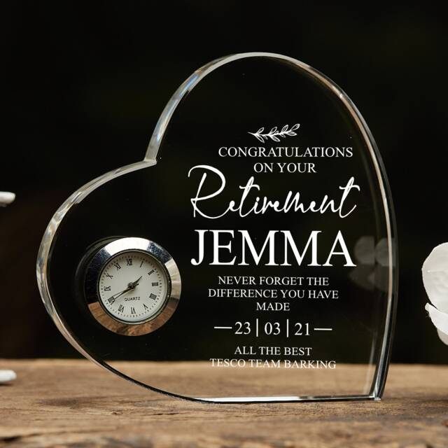 Engraved Personalised Retirement Gift Heart Clock With Sentiment by ...