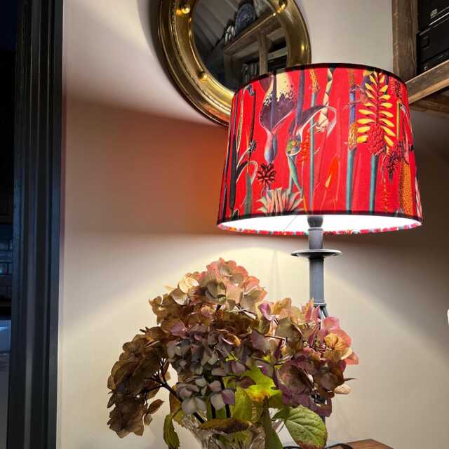 Cerise Botanical Velvet French Drum Lampshade, Empire in Cerise Pink ...