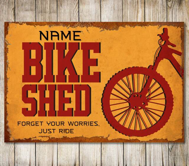 Personalised Bike Shed Sign Custom Metal Plaque Cyclist Biker Bicycle ...