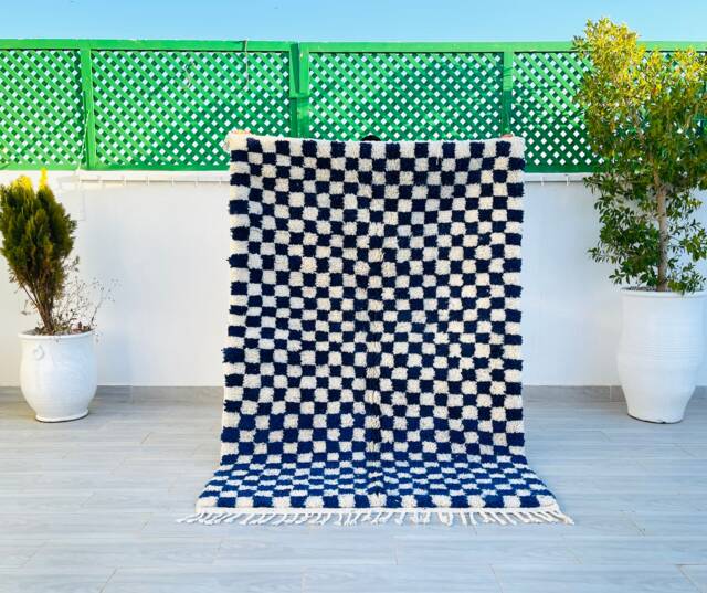 Moroccan Blue Checkered Rug, Area Authentic Checkerboard Rug by Etsy ...