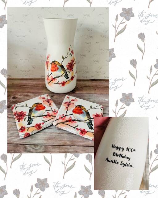 Personalised Robin Vase Coasters Themed Gifts Robins Garden Birds by ...