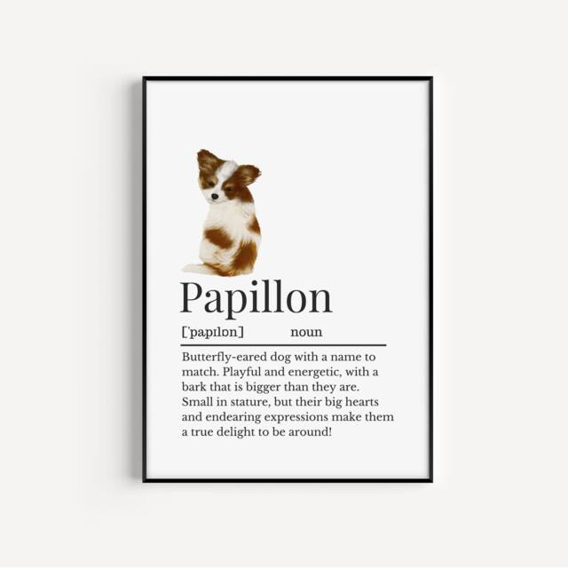 Papillon Dog Definition Print, Wall Print For Owner, Gift Butterfly Dog ...